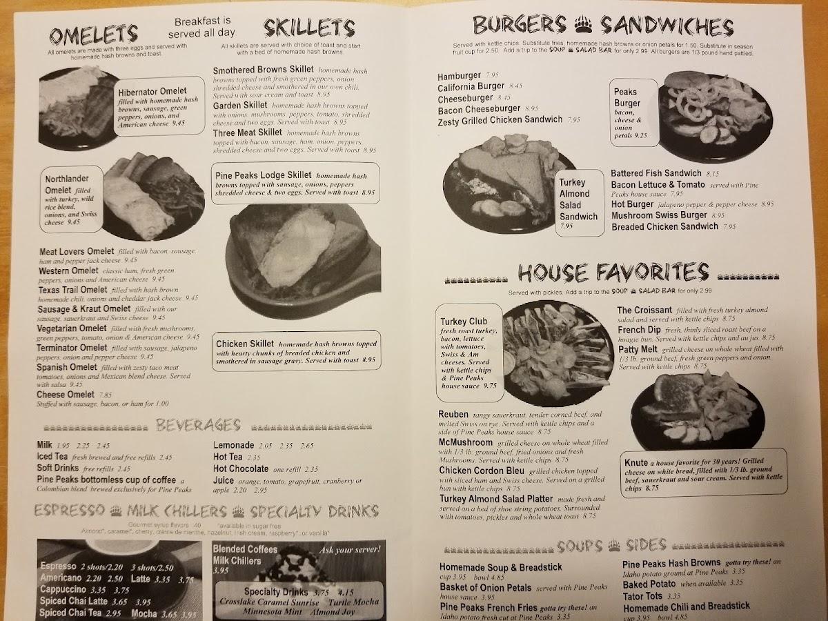 Menu at Pine Peaks Restaurant, Crosslake