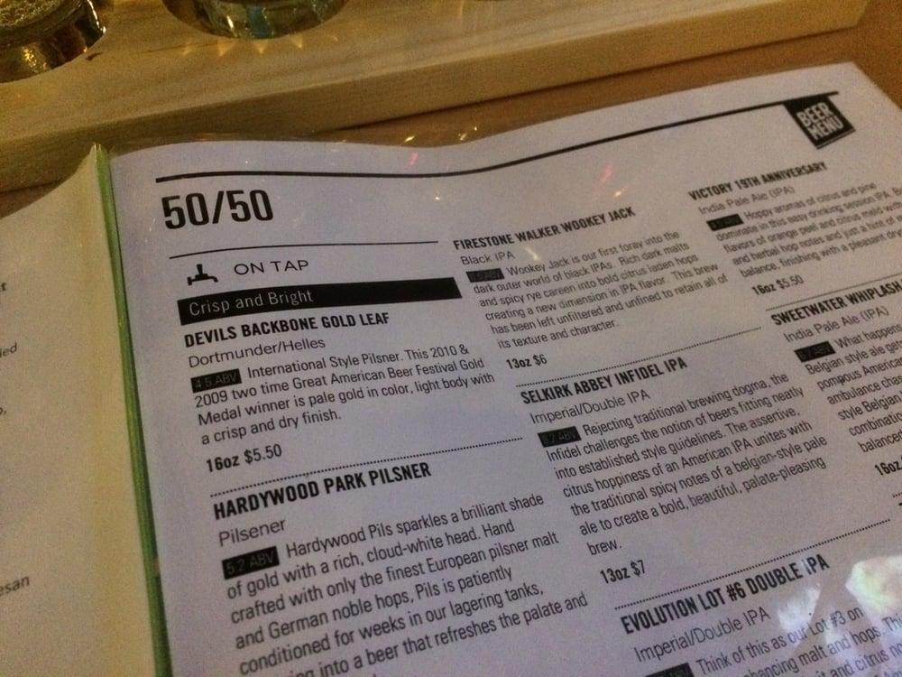 Menu at 50/50 Taphouse pub & bar, Winchester