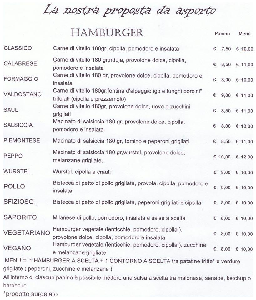 Menu da Il Barone Rampante, Venaria Reale