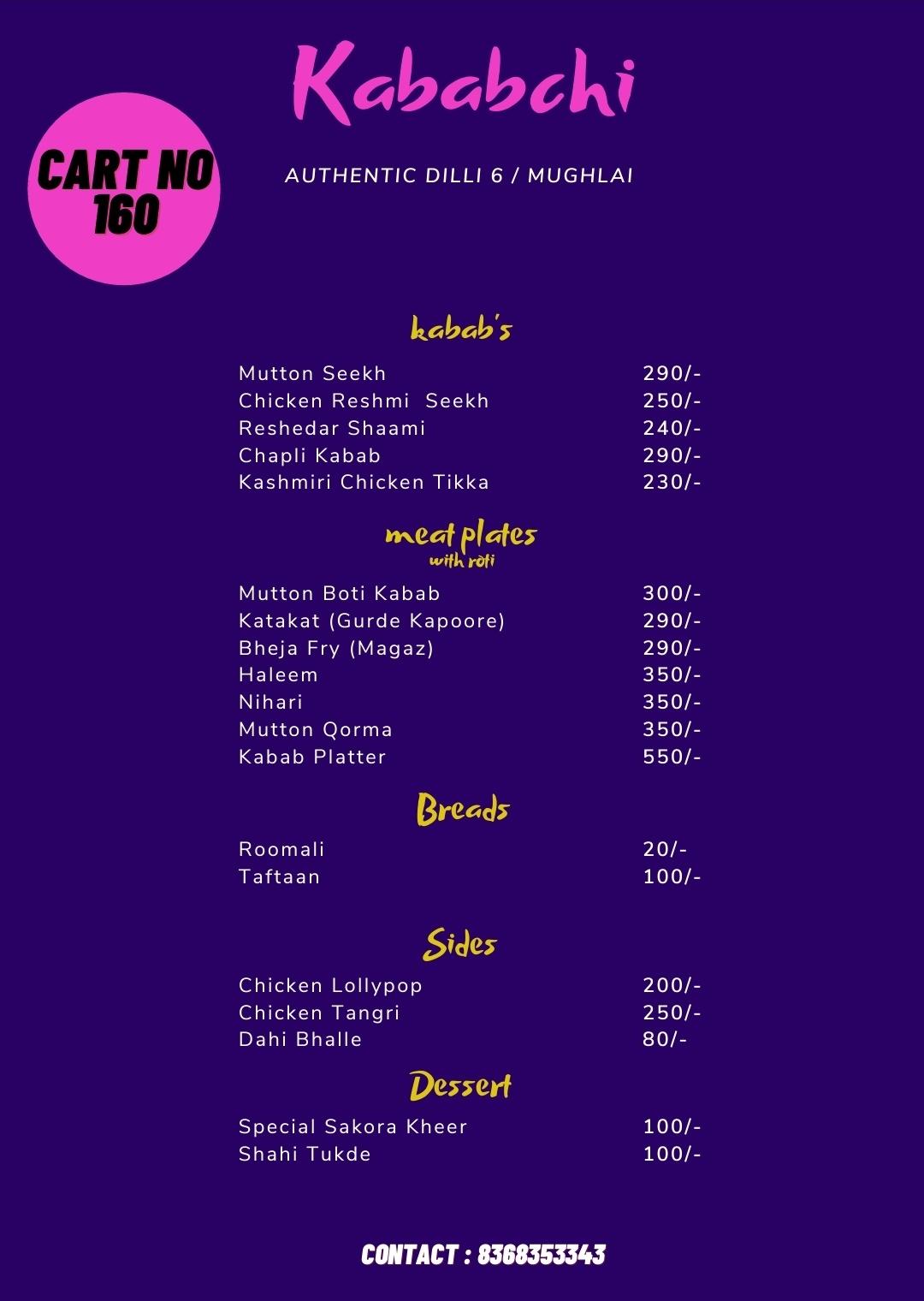 Menu at Kababchi, Gurugram