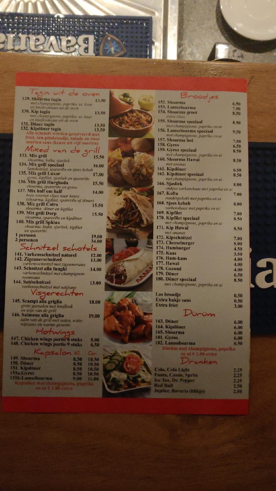 Menu at Sphinx, Deurne