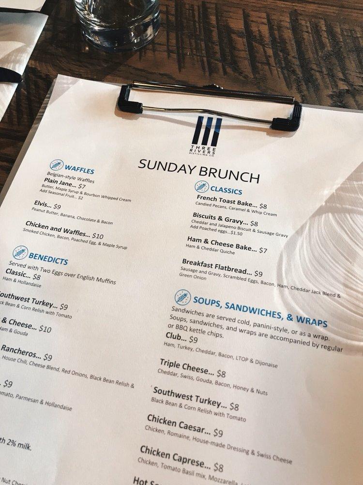 Menu at Three Rivers Distilling Company pub & bar, Fort Wayne