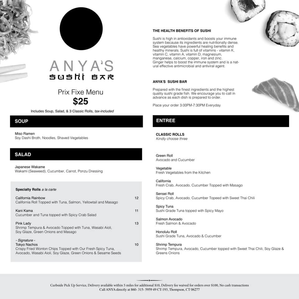 Menu at ANYA steakhouse, Thompson, 49 CT-193