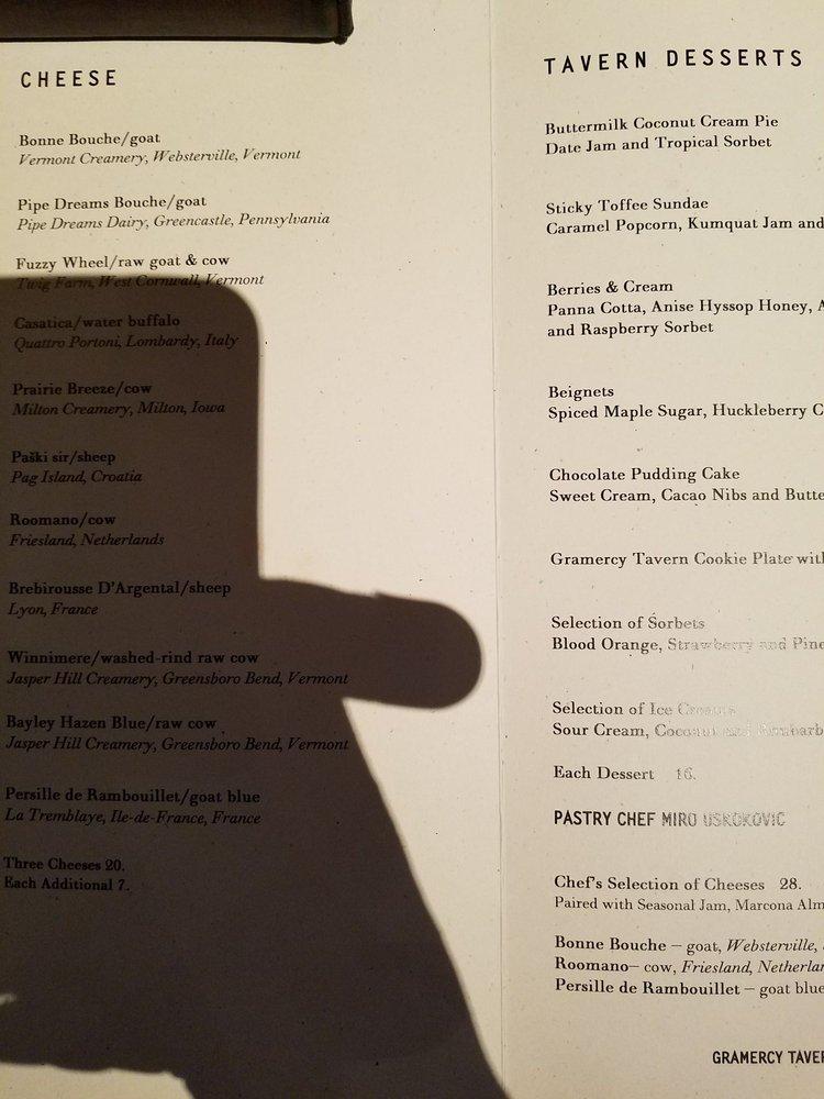 Menu at Gramercy Tavern restaurant, New York City, 42 E 20th St