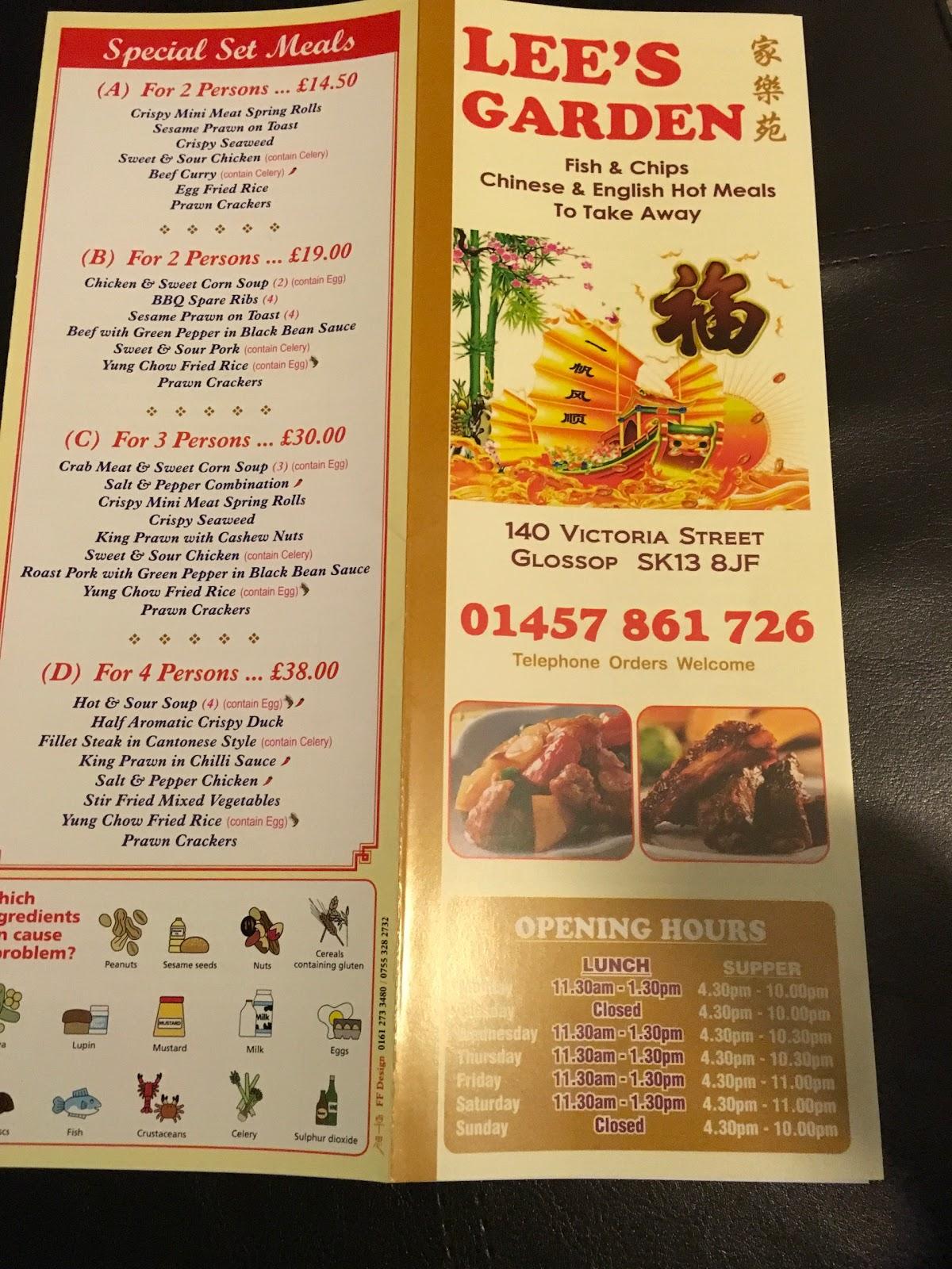 Menu at Lee Garden fast food, Glossop