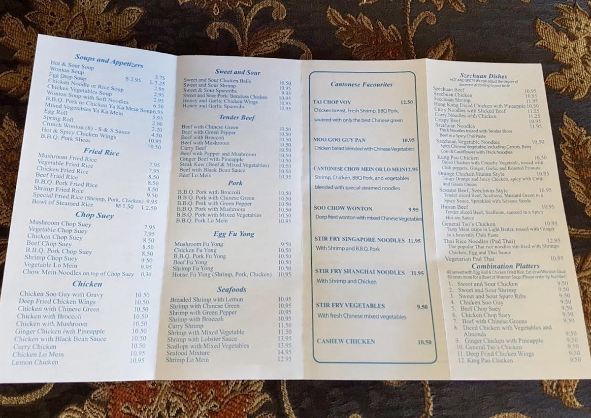 Menu at Lung Fong Restaurant, Welland
