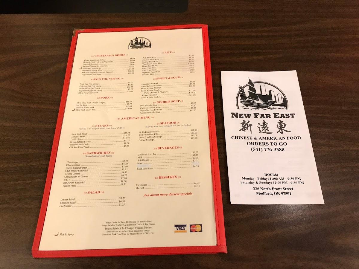Menu at New Far East restaurant, Medford
