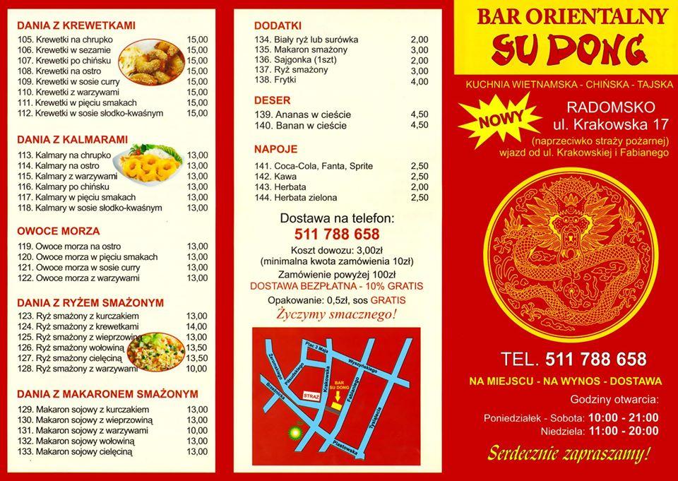 Menu at Su Dong - bar orientalny, Radomsko