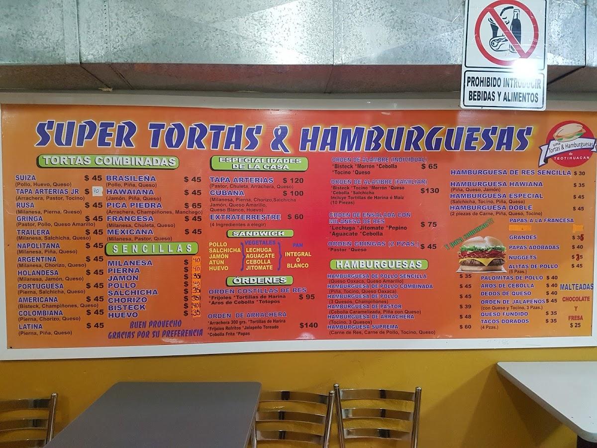 Menu at Súper Tortas Teotihuacan restaurant, Atlatongo