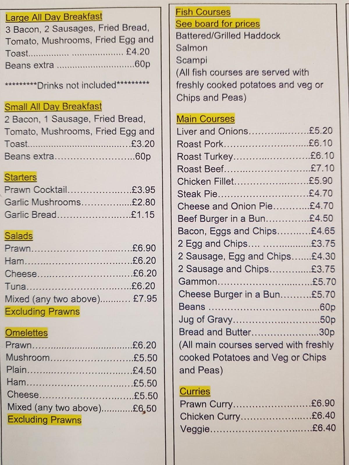 Menu at The Eating House cafe, Fleetwood