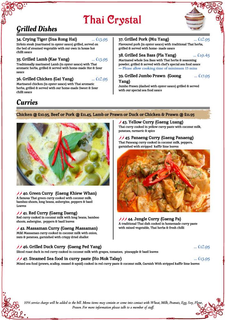 Menu at Thai Crystal fast food, London, 7 Westow Hill
