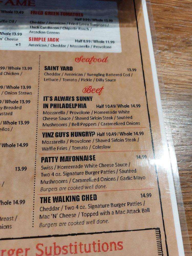 Menu at The Yard pub & bar, Robinson Township