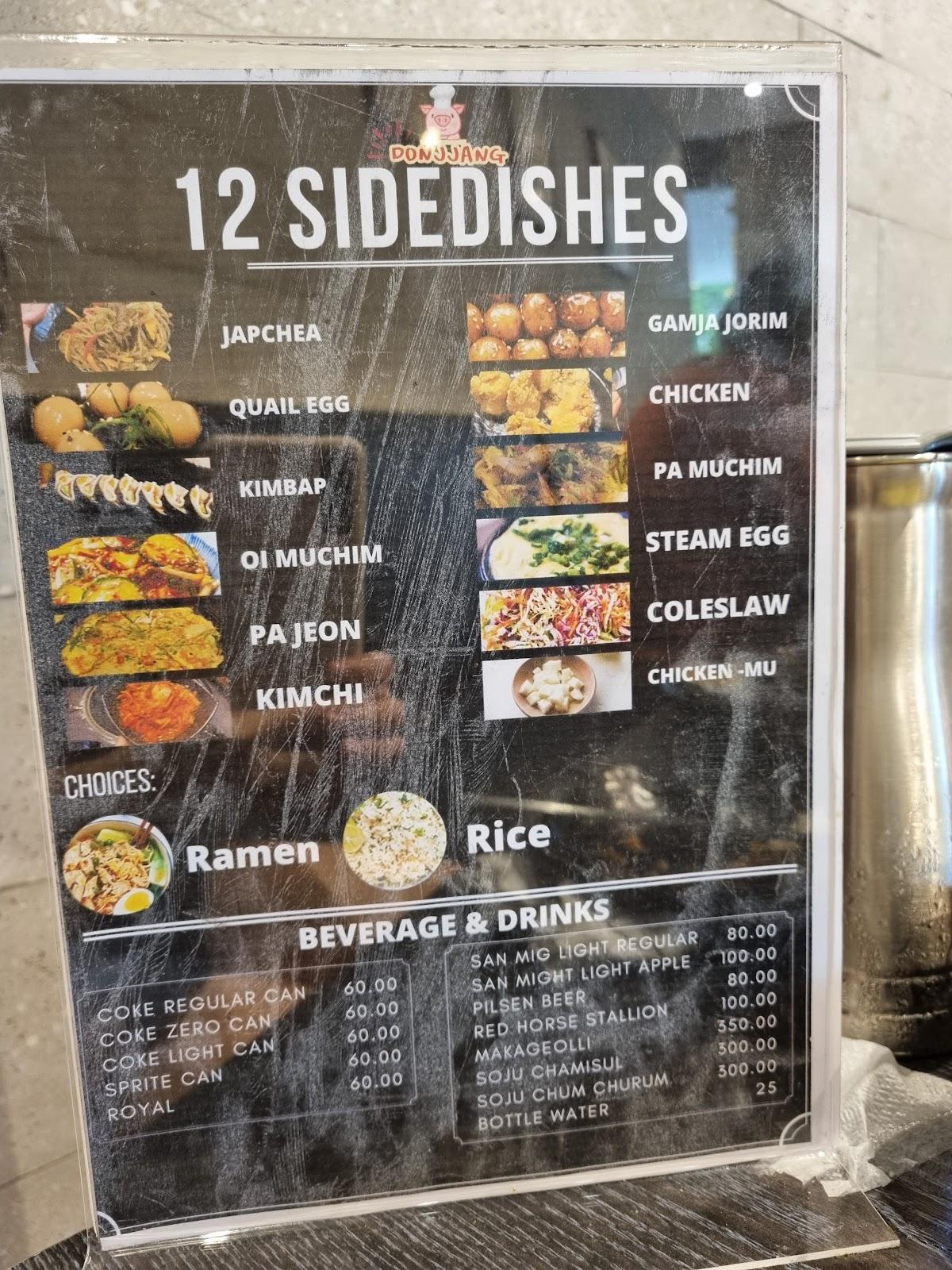 Carta del restaurante Donjjang Samgyupsal, Cebu City, Cebú