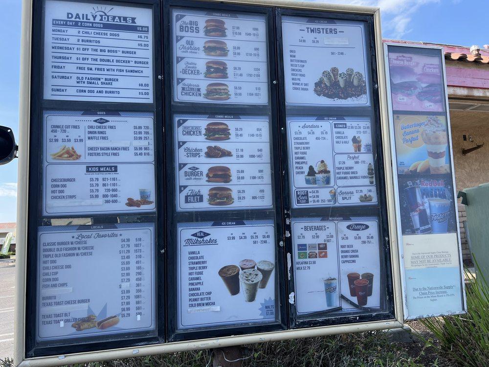 Menu at Fosters Freeze restaurant, Lompoc