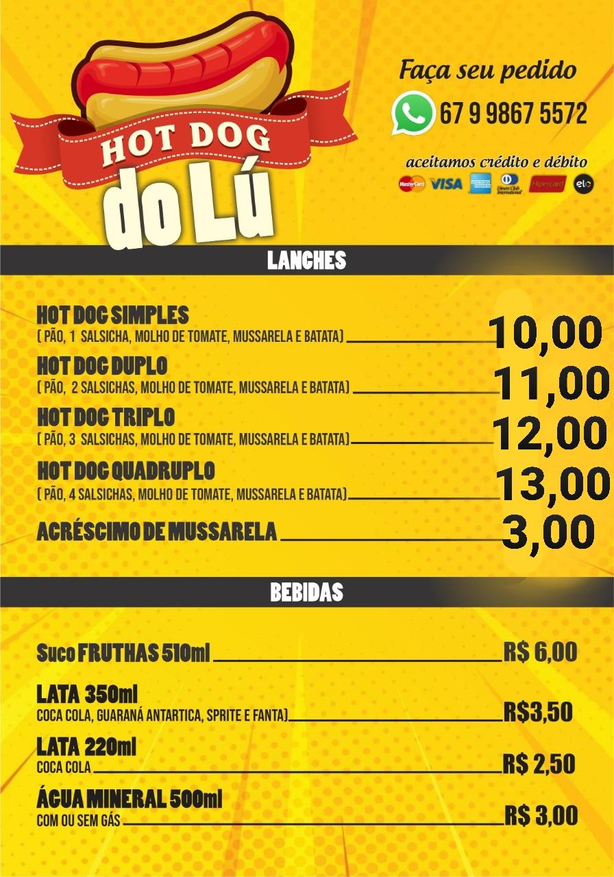 Menu em Hot Dog do Lú restaurante, Três Lagoas