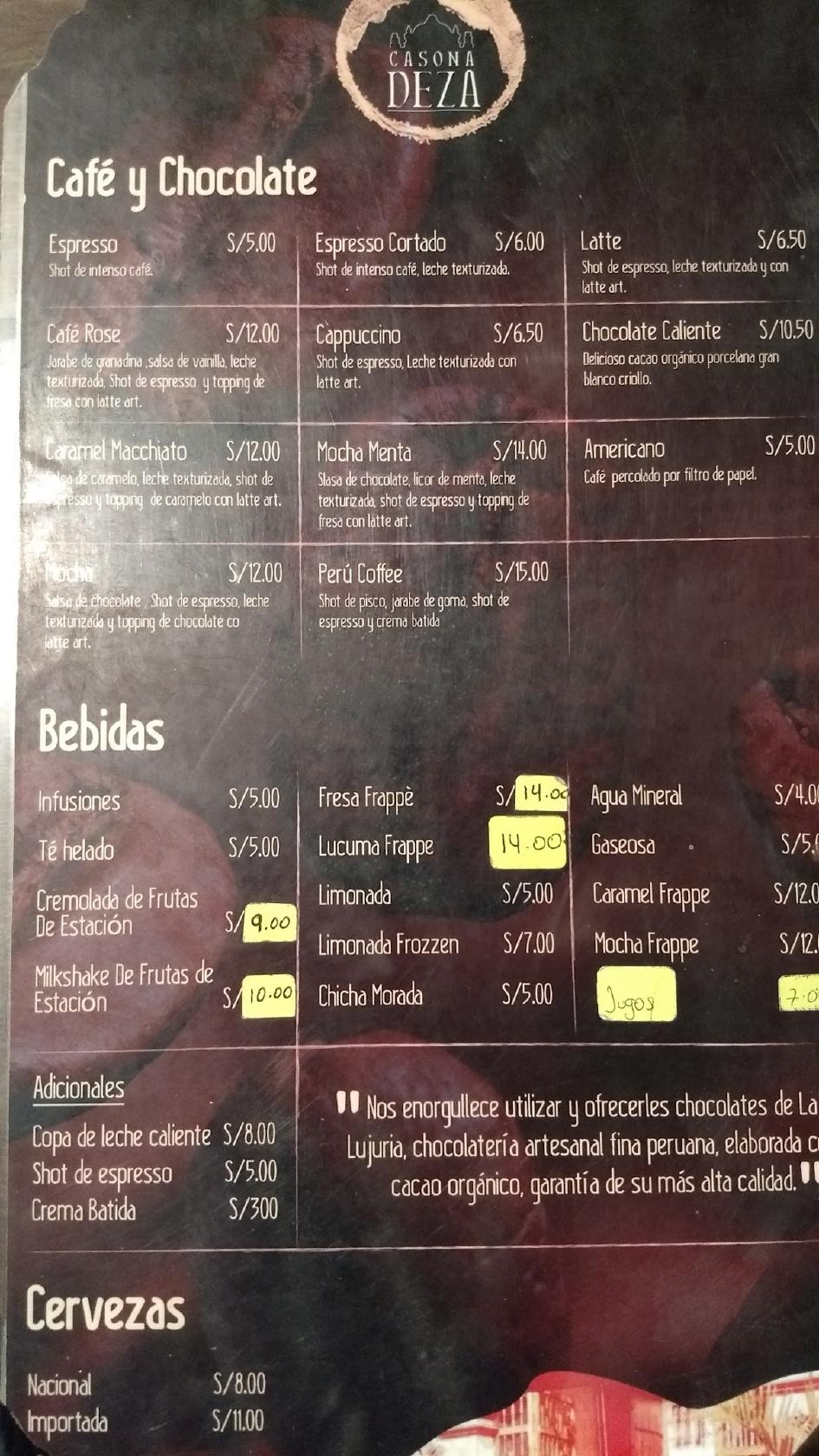 Menu at Casona Deza restaurant, Trujillo
