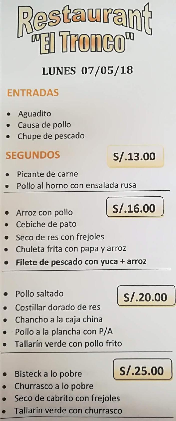 Carta del restaurante EL TRONCO, Callao, Av Saenz Peña 841