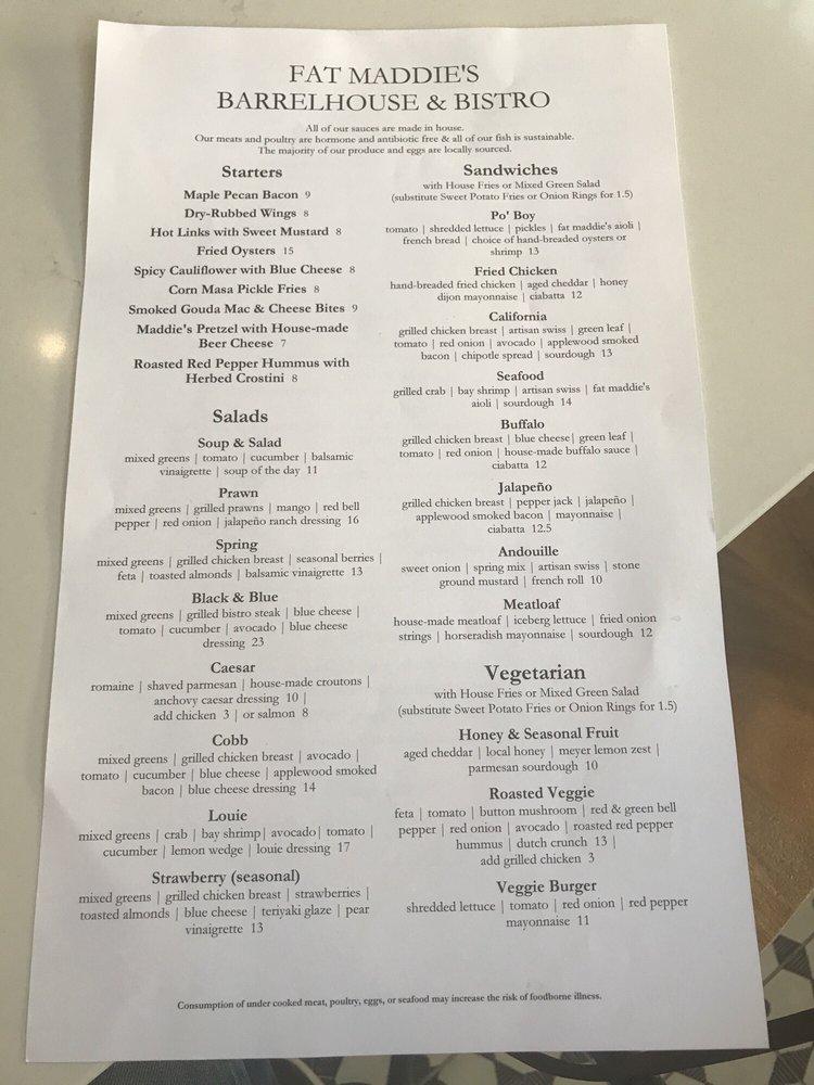 Menu at Fat Maddie's Grille restaurant, San Ramon