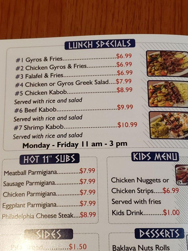 Menu at Greek Gyros restaurant, Georgetown