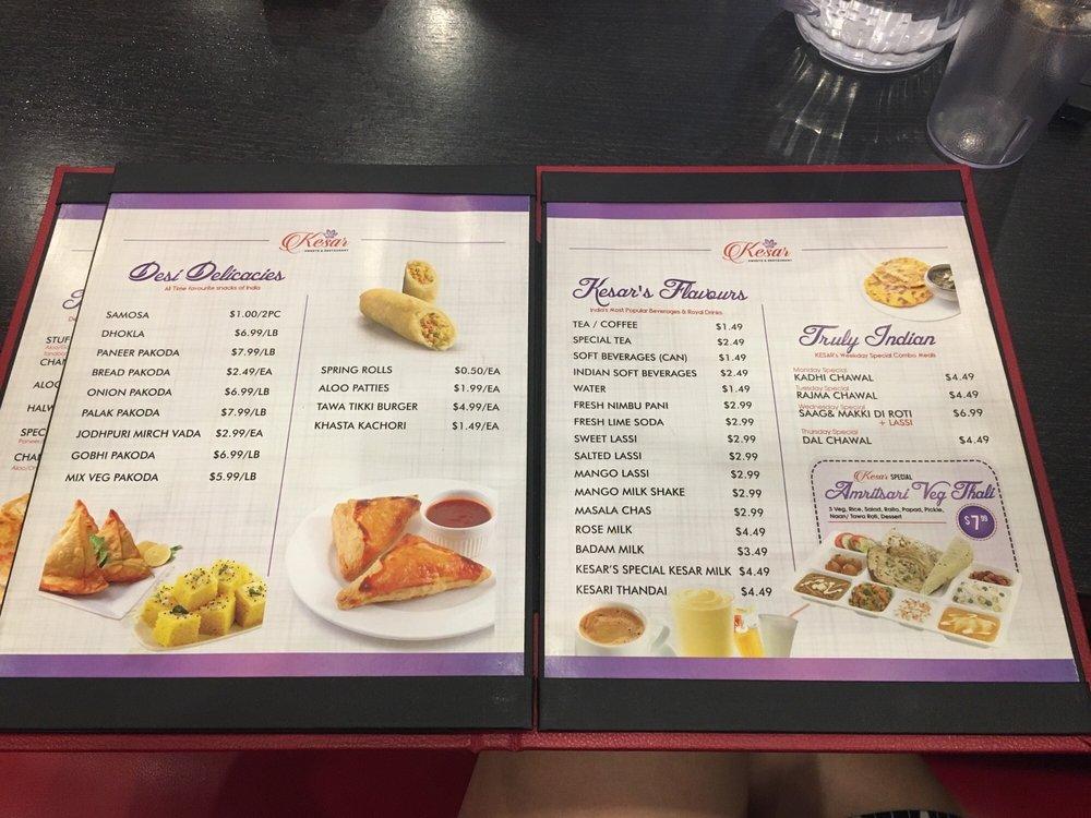 Menu at Kesar Sweets & Restaurant, Brampton
