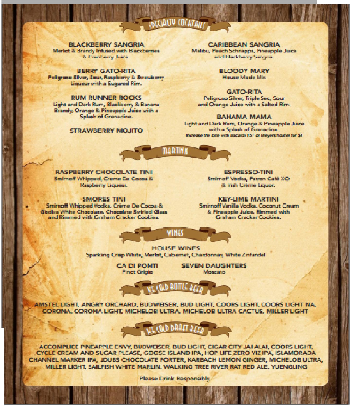 Menu at Tail-Gators Brews & Grill restaurant, Port St. Lucie