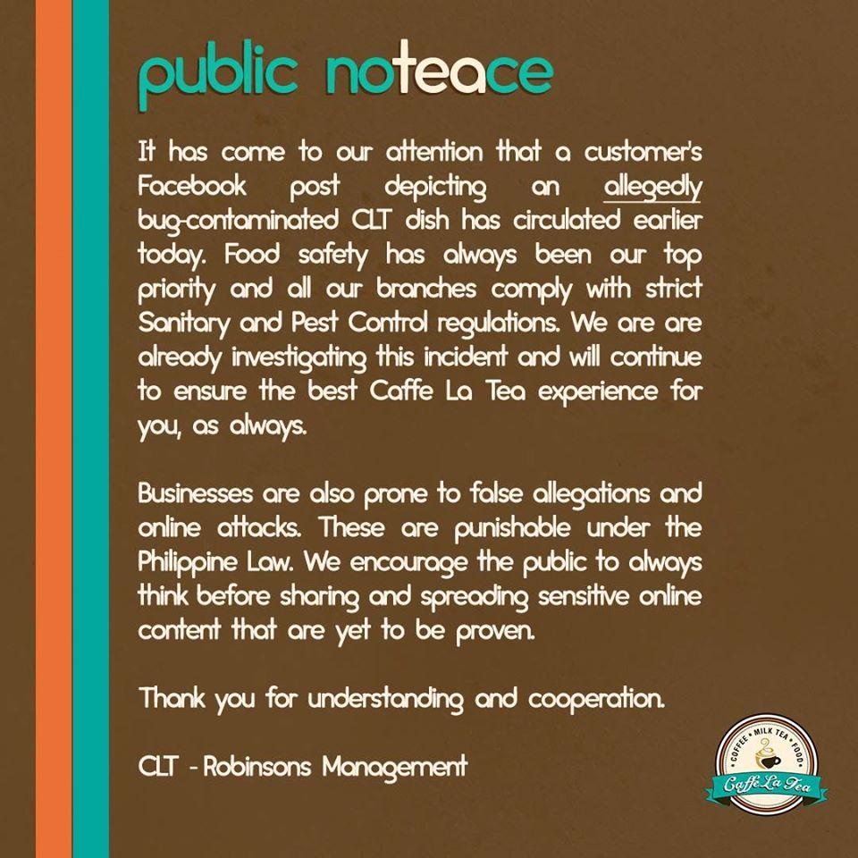 Menu at Caffe La Tea cafe, Cabanatuan City, KM 511