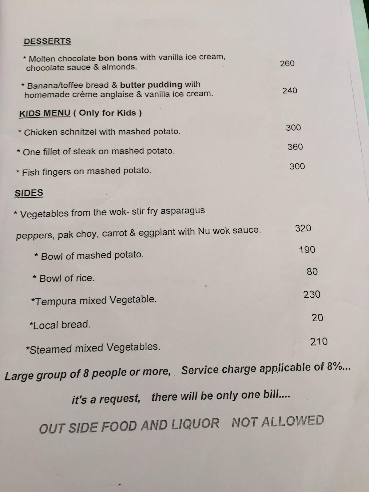 Menu at Cafe NU, Mandrem