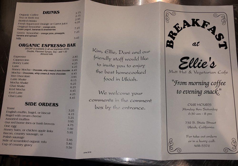 Menu at Ellie's Mutt Hut restaurant, Ukiah