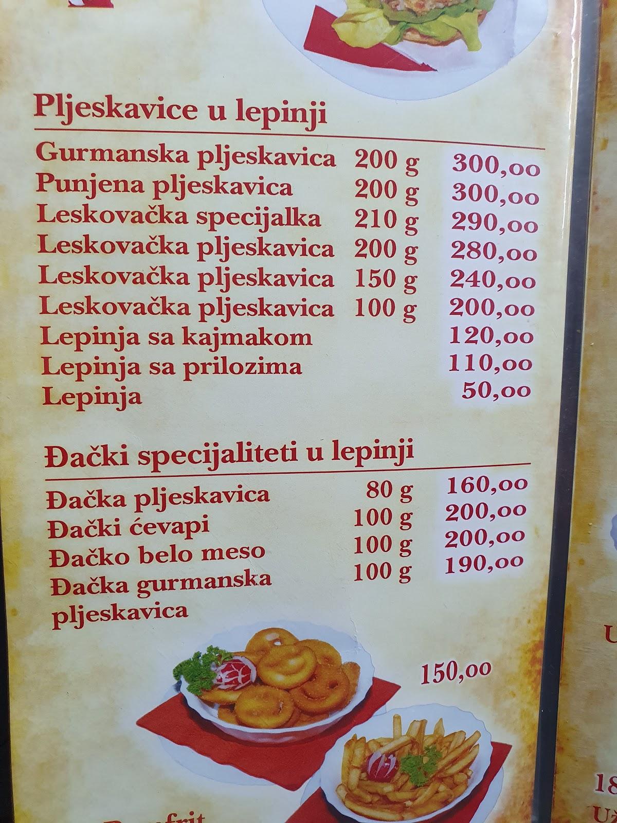 Menu at Merak pub & bar, Šid