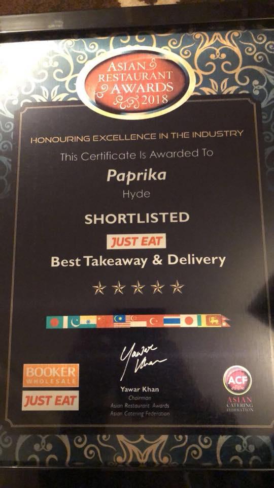 Menu at Paprika Take Away restaurant, Hyde