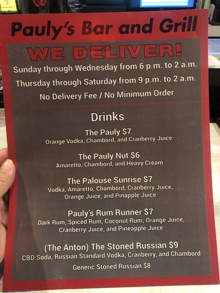 Menu at Pauly's Bar and Grill, Pullman