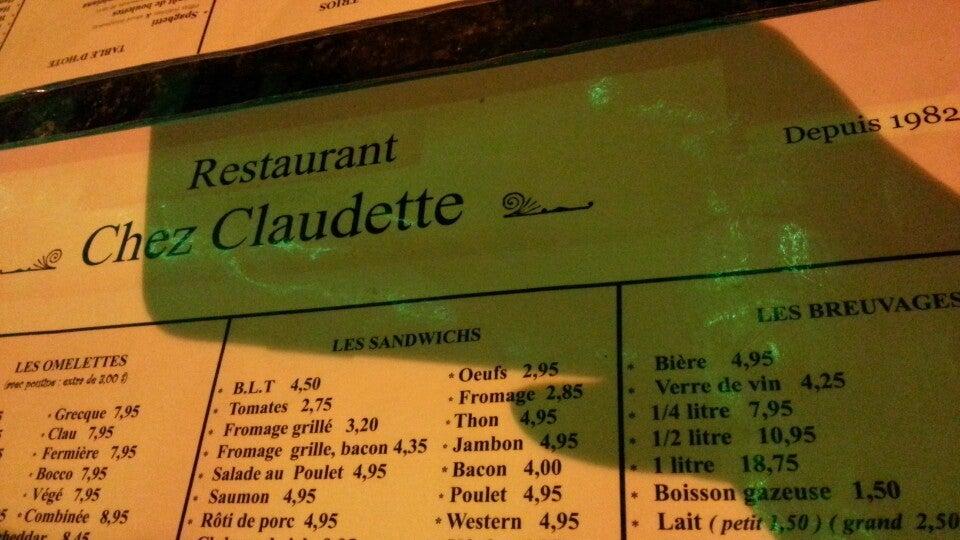 Menu au Restaurant Chez Claudette, Montréal
