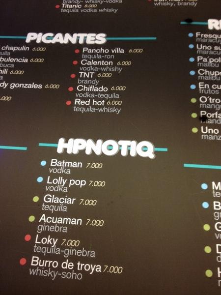 Menu at Shots By Chupitos pub & bar, Cartagena