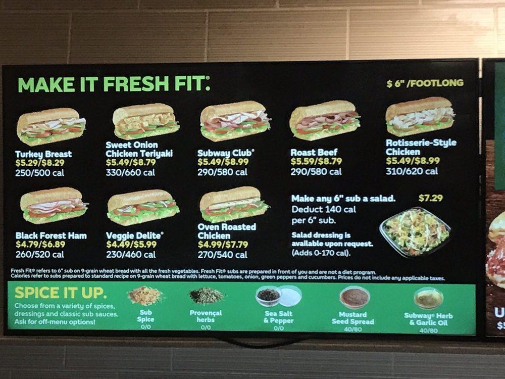 Menu at Subway fast food, Anaheim, 3080 E La Palma Ave