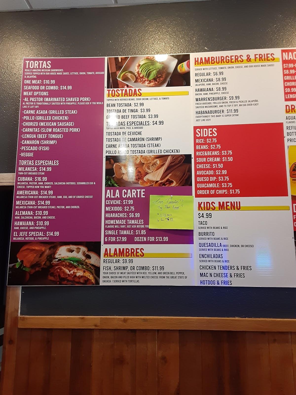 Menu at Taqueria Habana restaurant, Warrensburg