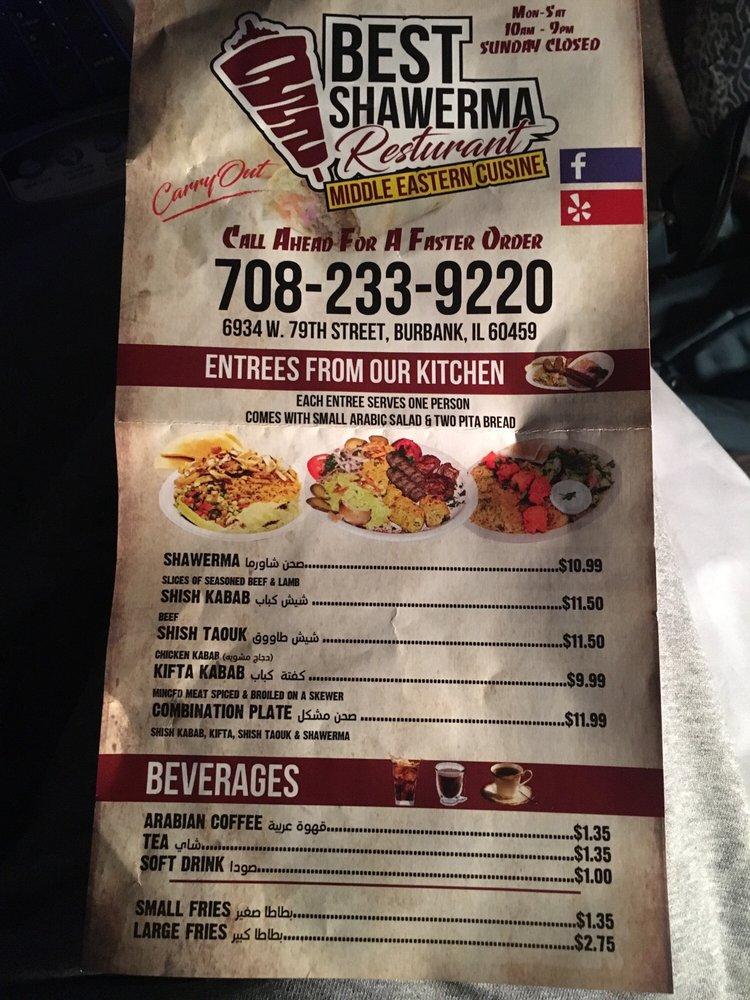 Menu at The Best Shawarma restaurant, Burbank