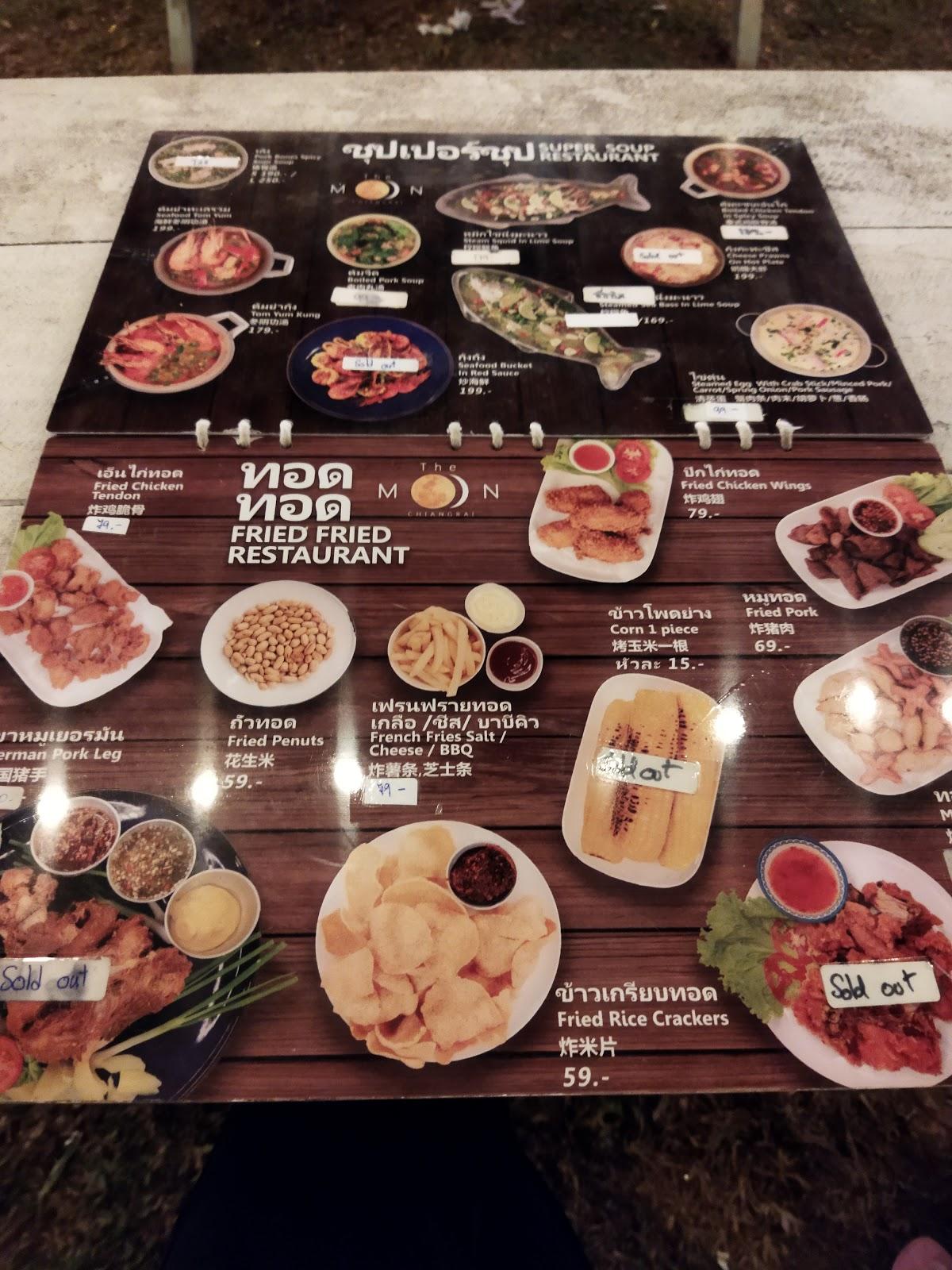 Menu at The Moon restaurant, Mueang Chiang Rai, 145 Rajbamrung Soi 4
