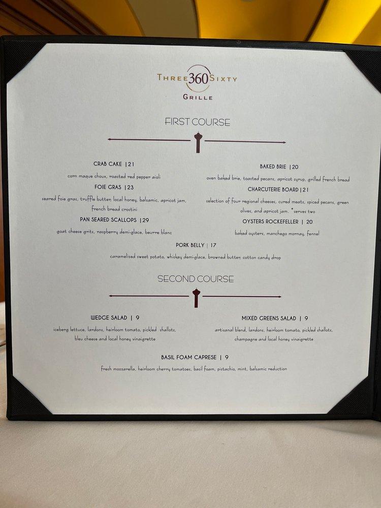 Menu at 360 Grille restaurant, Florence, 10 Hightower Pl