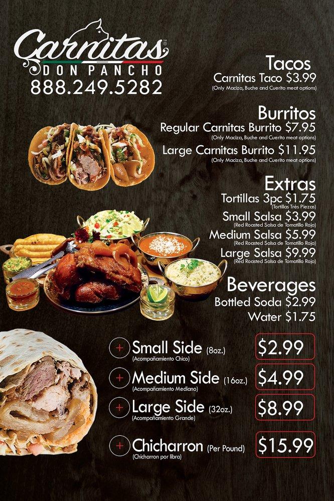 Menu at Carnitas don pancho restaurant, Escondido