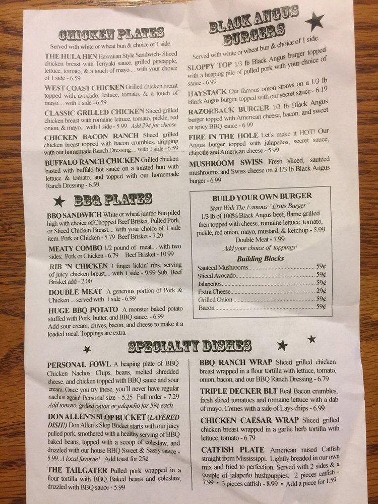 Menu at Carolyn’s RazorBack Ribs BBQ, Yellville