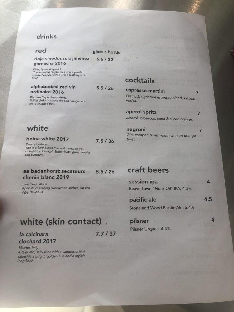 Menu at District cafe, London, 50 Parsons Green Ln