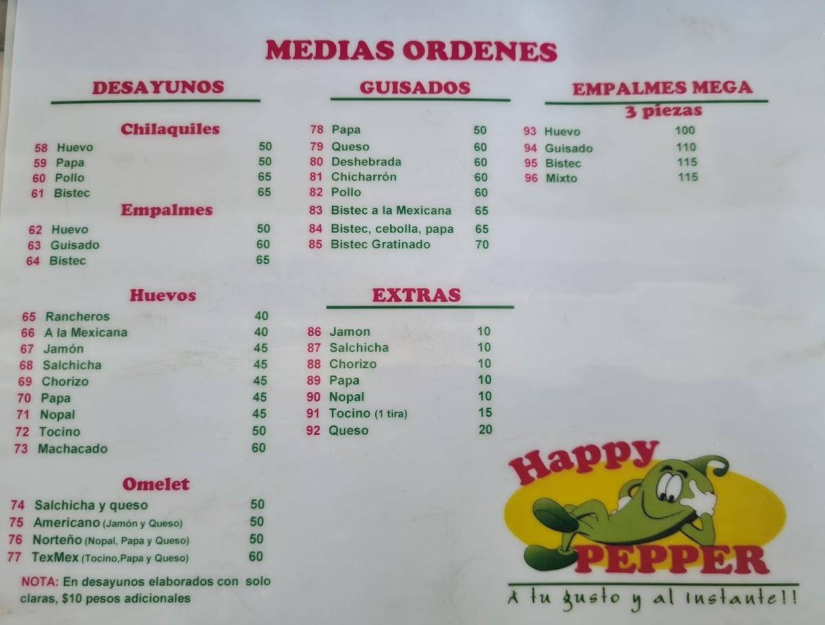 Carta del restaurante Happy Pepper, Monterrey