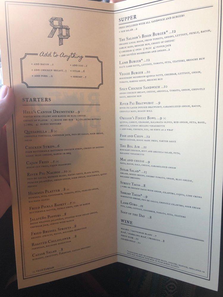 Menu at River Pig Saloon pub & bar, Bend
