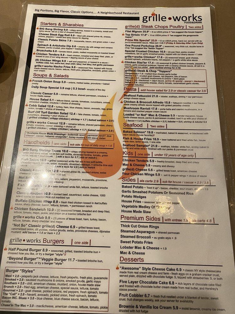 Menu at grille works Food & Drink pub & bar, Gastonia