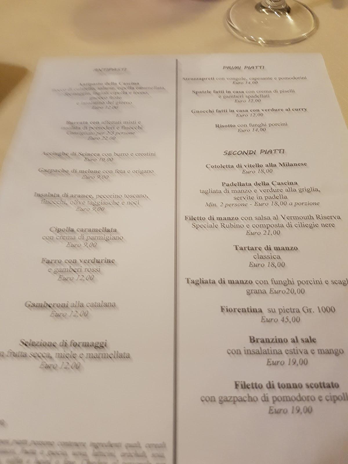 Menu at Cascina del Lupo restaurant, Busto Arsizio