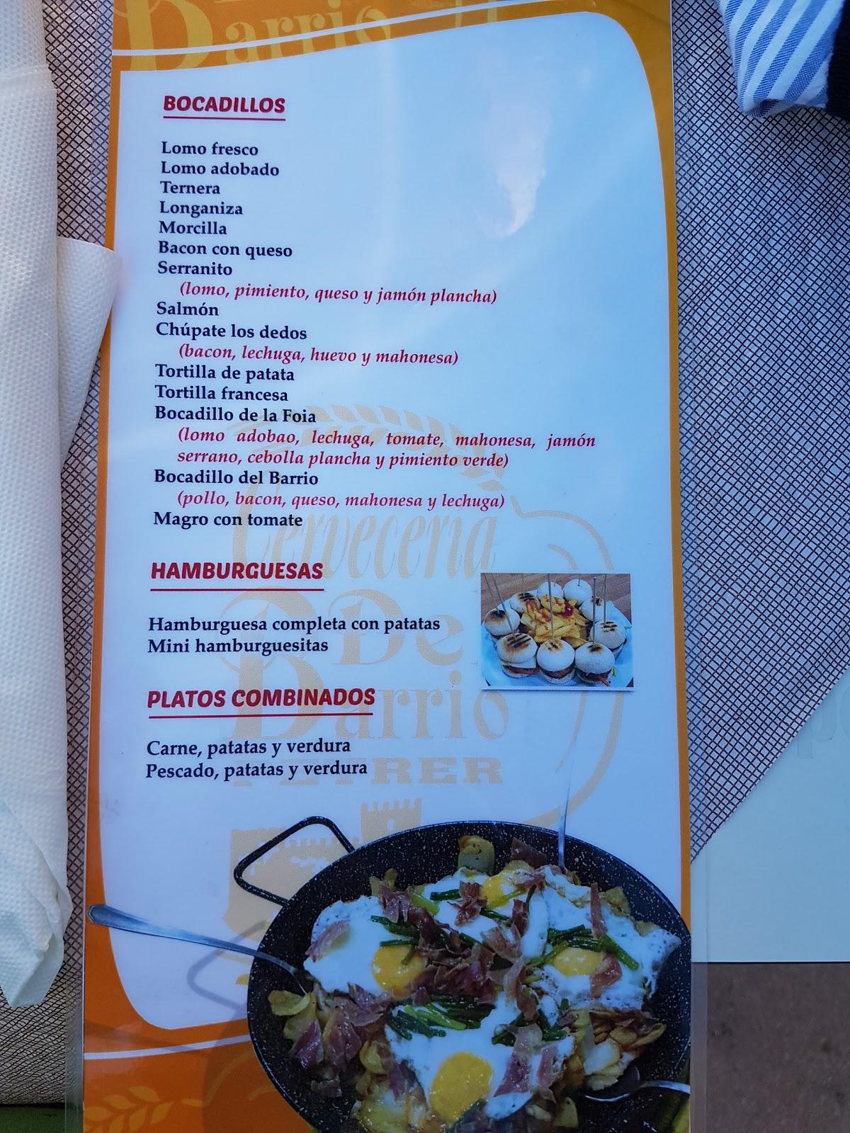 Menu at Cerveceria El barrio, Petrer