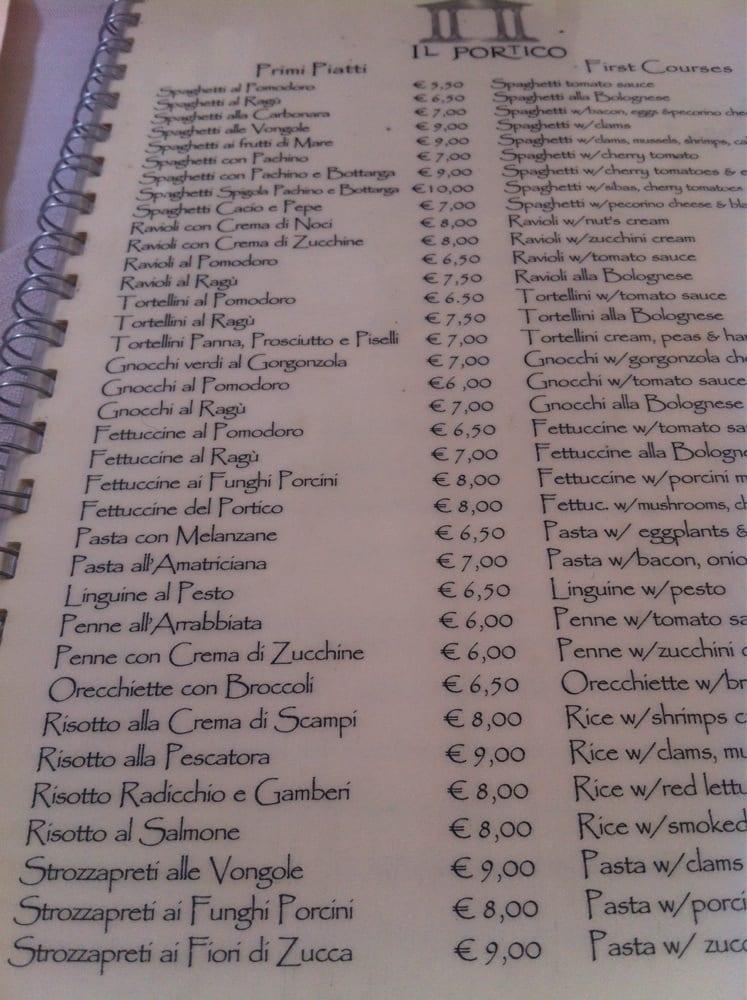 Menu da Il Portico pizzeria, Roma, Via del Portico d'Ottavia