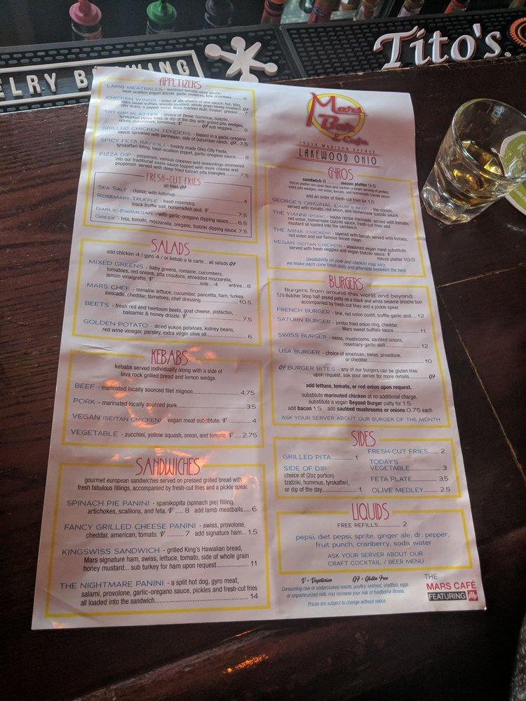 Menu at Mars Bar & Café, Lakewood