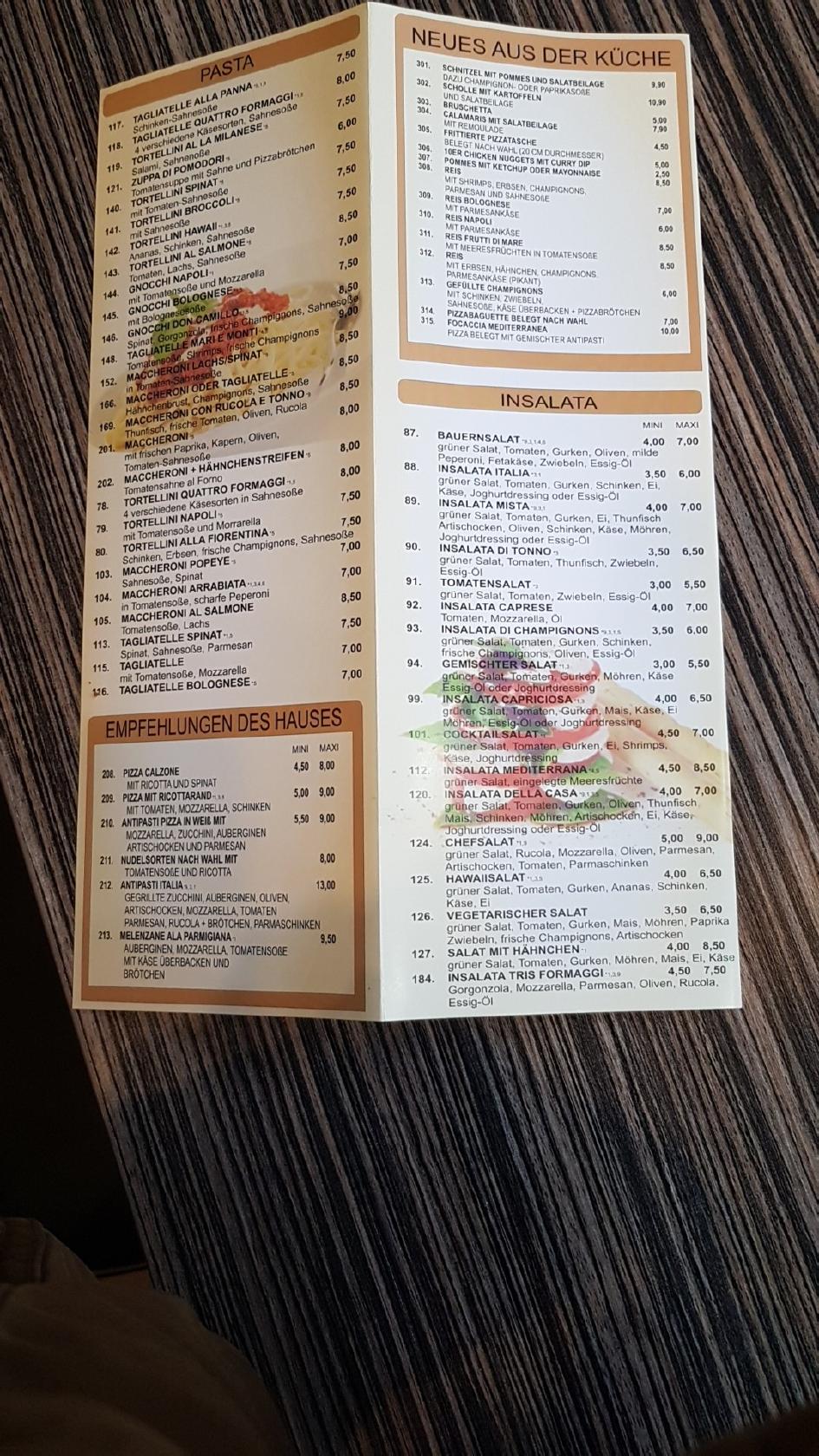 Speisekarte von Pizzeria Da Toni, Bad Wildungen