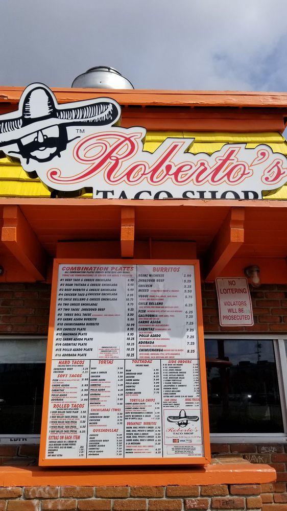 Menu at Roberto's Taco Shop restaurant, San Diego, El Cajon Blvd